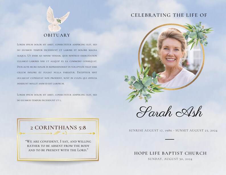 Editable Funeral Flyer Celebration of Life Funeral Brochure Funeral ...