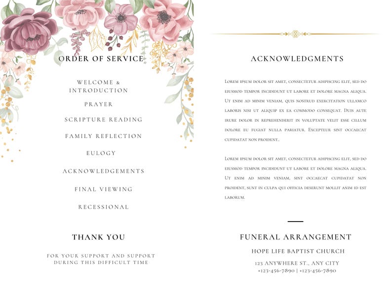 Editable Funeral Program Canva Template Funeral Flyer Obituary Funeral ...