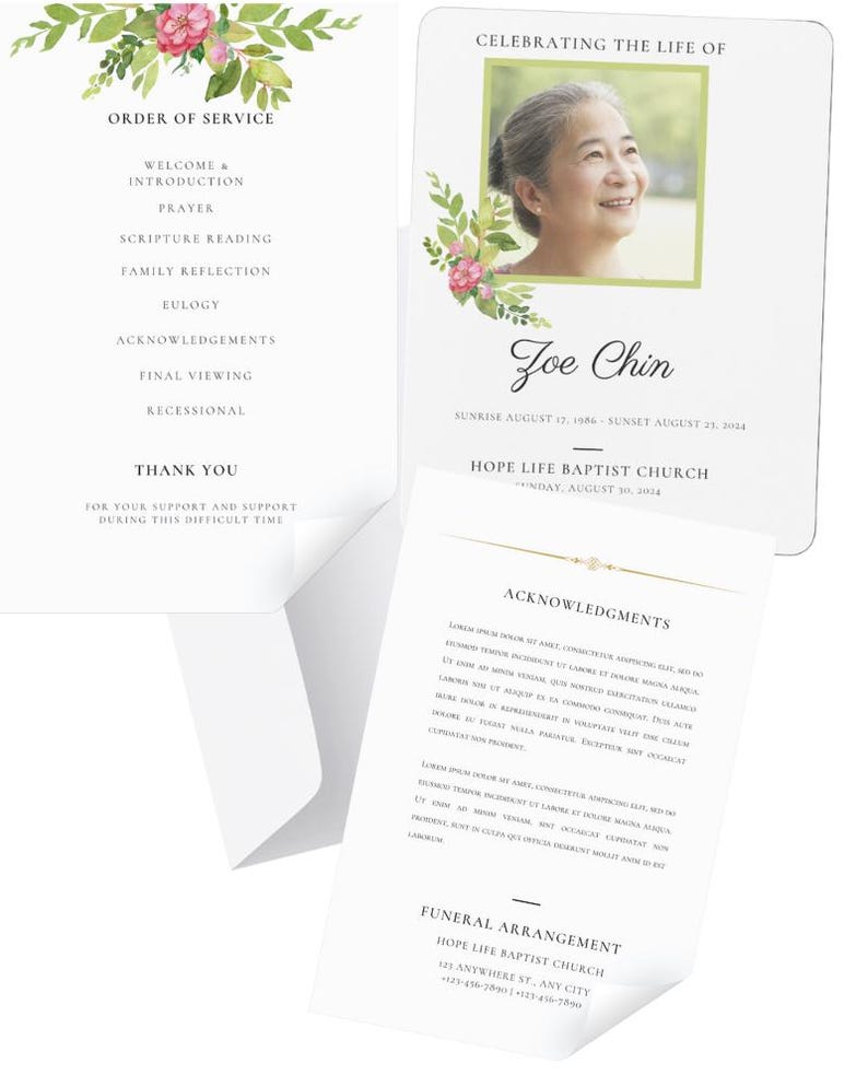 Editable Funeral Flyer Celebration of Life Funeral Brochure Funeral ...