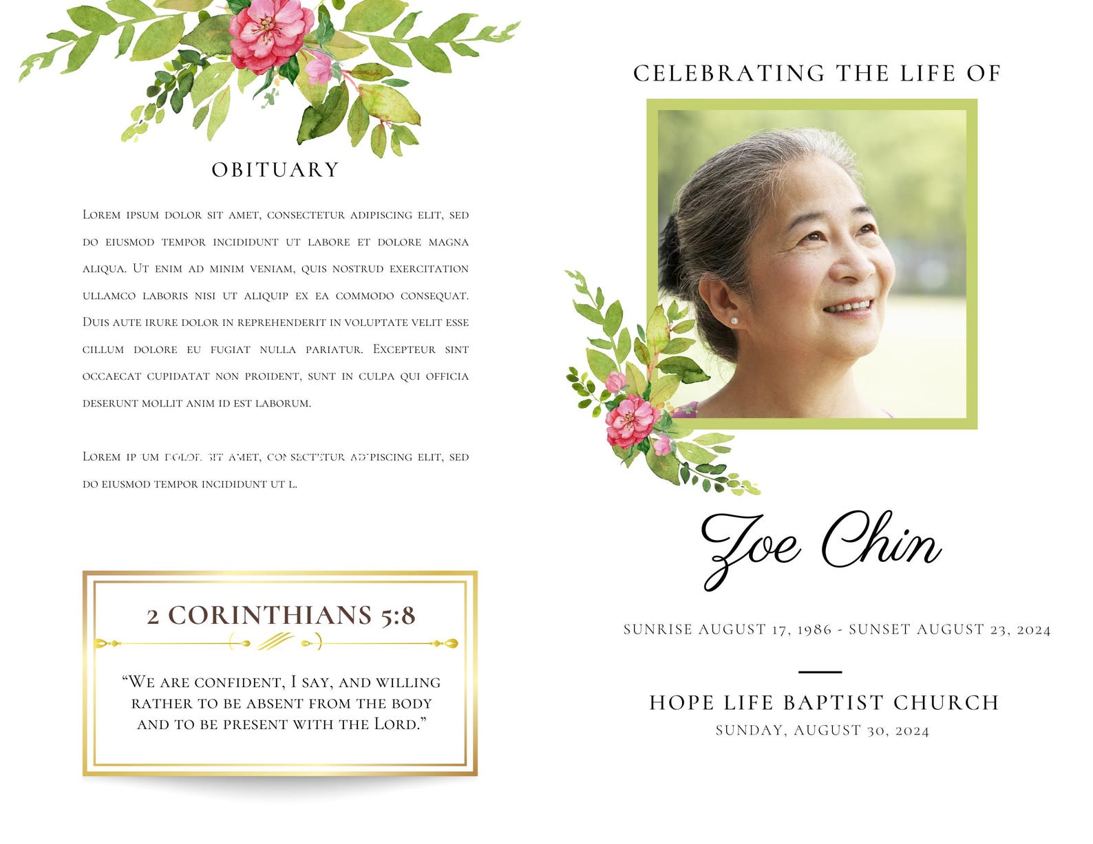 Editable Funeral Flyer Celebration of Life Funeral Brochure Funeral ...