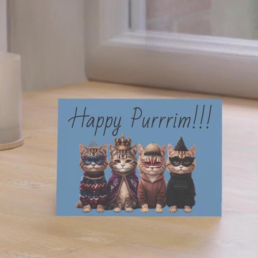 Happy Purrrim Cat Purim Cards, Queen Esther, Mordechai, Haman, King ...