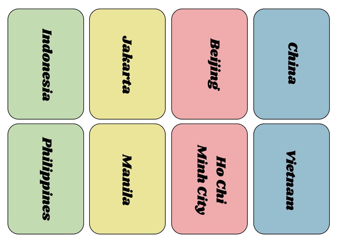 Mix & Match Cards Asia's Capital Cities for Countries, Islands and ...