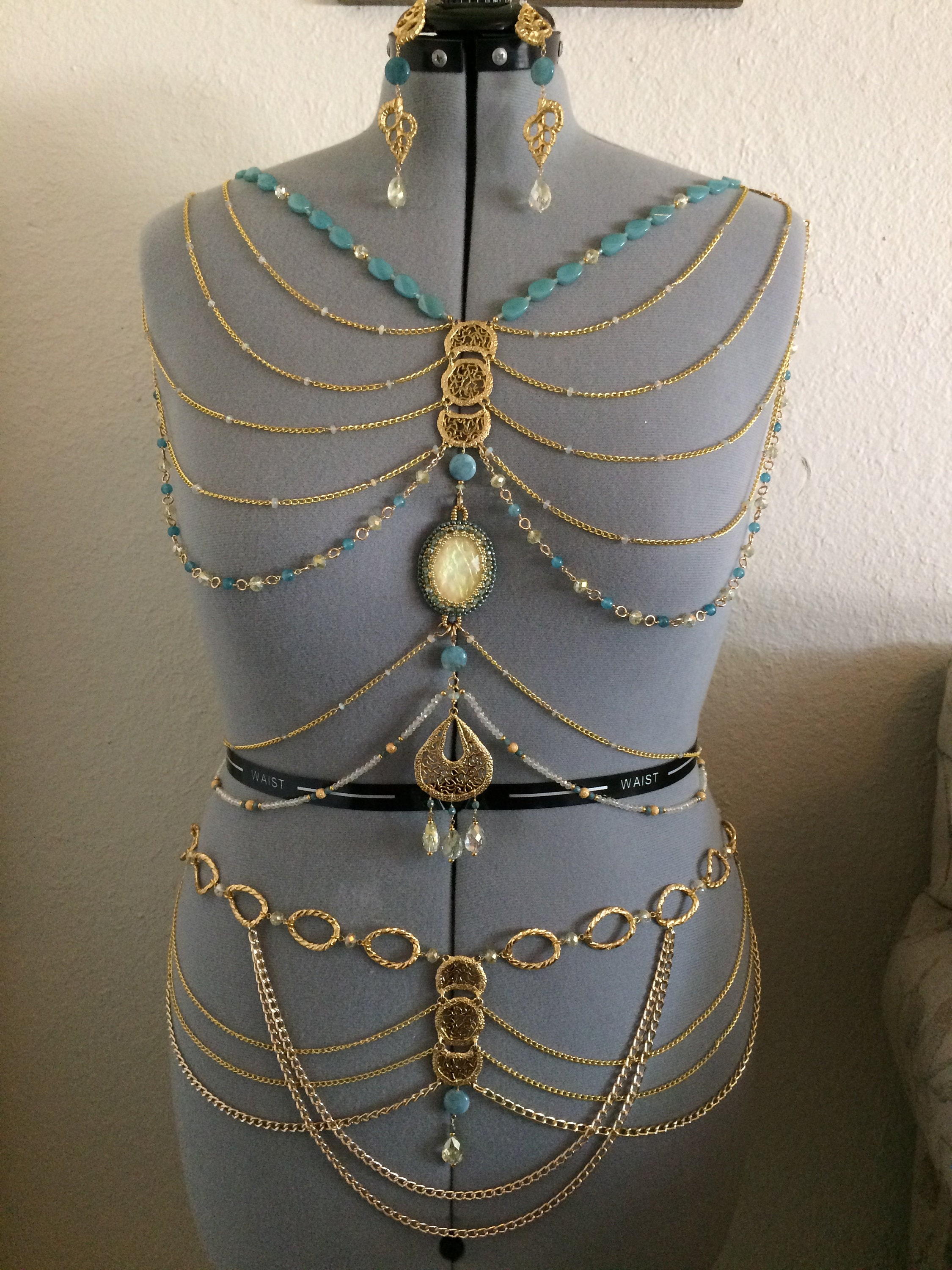 Body Jewelry: Oshun Chest Harness and Hip Chain Set With Crystals and ...
