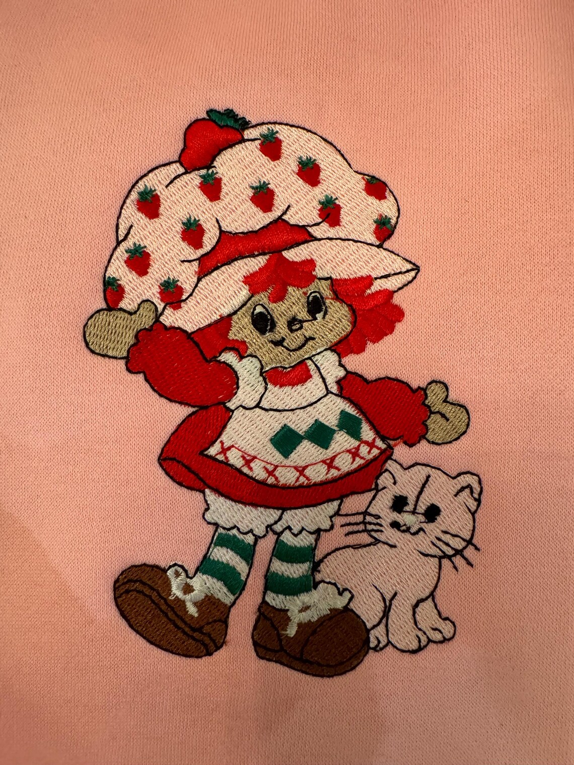 Handmade Embroidered Strawberry Shortcake Vintage Hoodie, Nostalgic ...