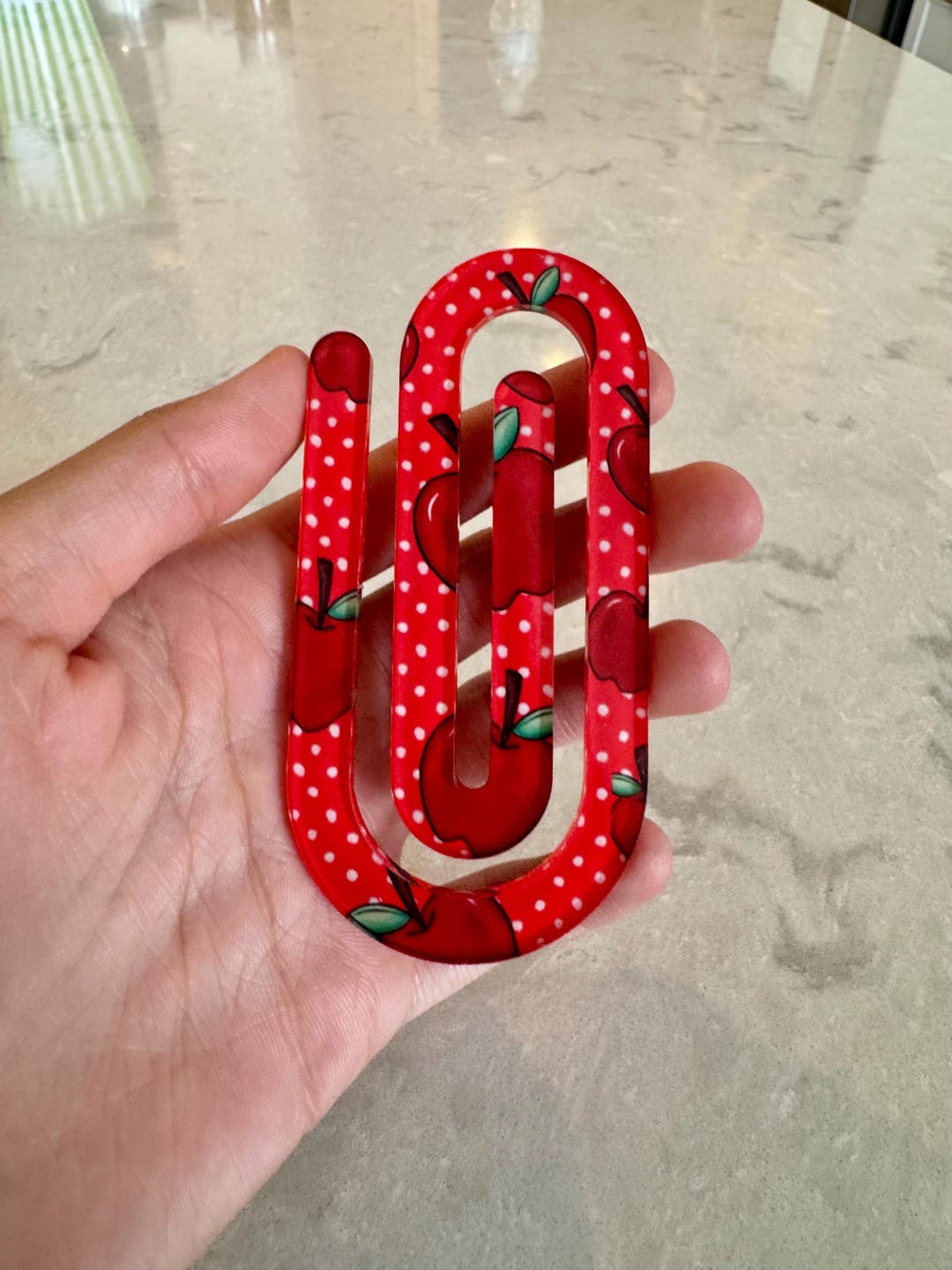 Jumbo Red Apple Paperclip – 2x4” Handmade Polka Dot Desk Clip, Teacher ...