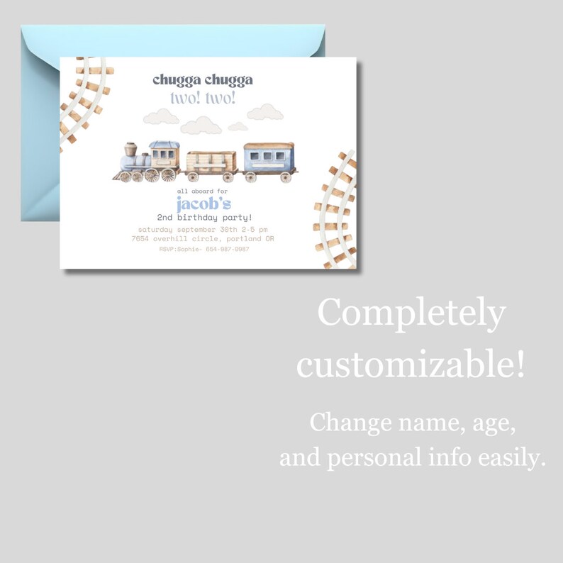 Train Second Birthday Invitation, Chugga Chugga Two Two Invitation ...