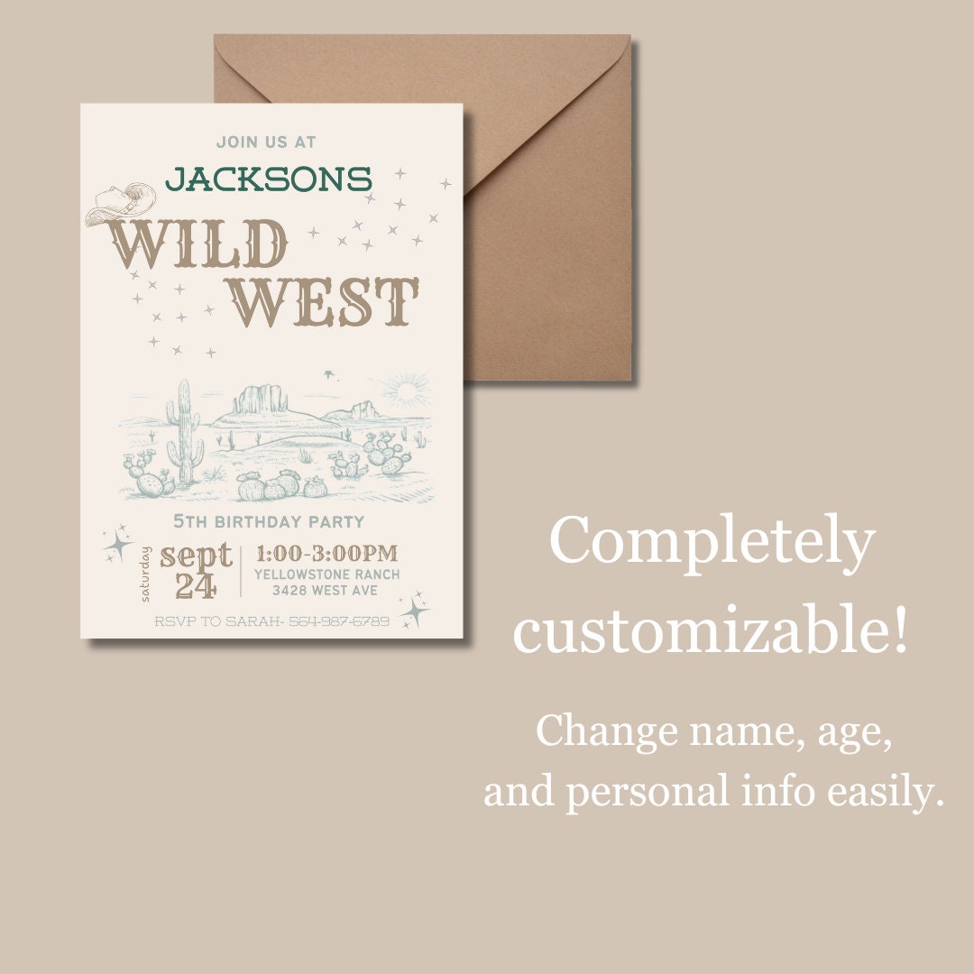 Wild West Invitation Country Western Birthday Invite Retro Rodeo Cowboy ...