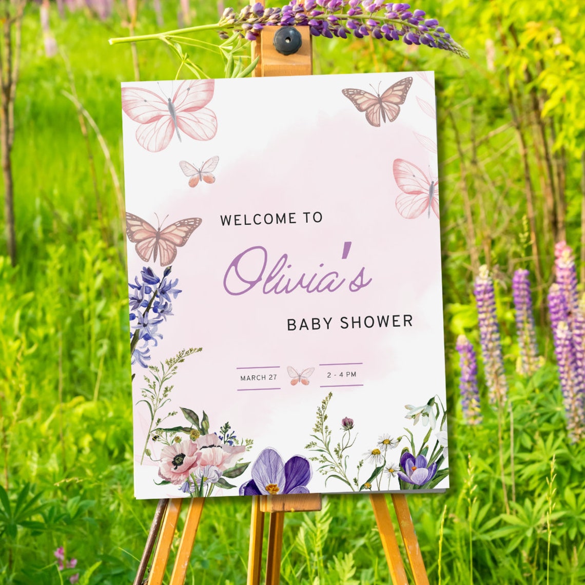 Butterfly Baby Shower Welcome Sign Butterflies and Flowers Pink ...