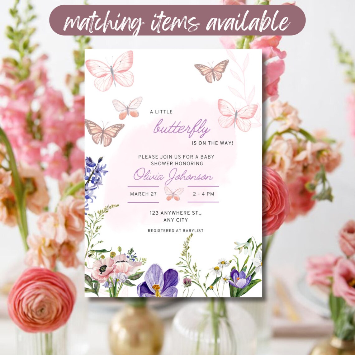 Butterfly Baby Shower Welcome Sign Butterflies and Flowers Pink ...