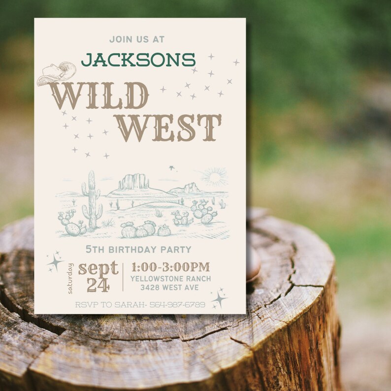 Wild West Invitation Country Western Birthday Invite Retro Rodeo Cowboy ...