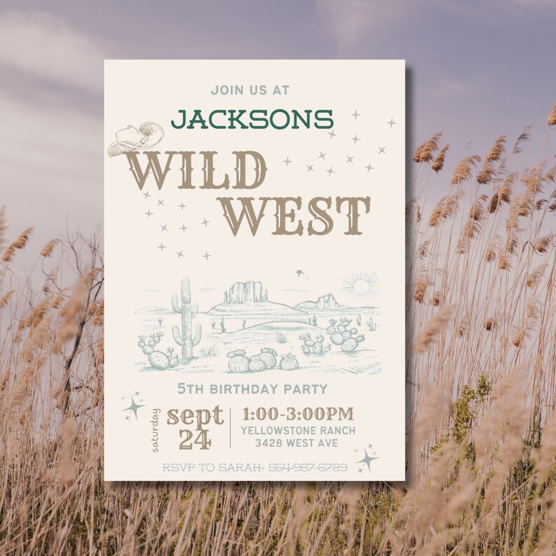 Wild West Invitation Country Western Birthday Invite Retro Rodeo Cowboy ...