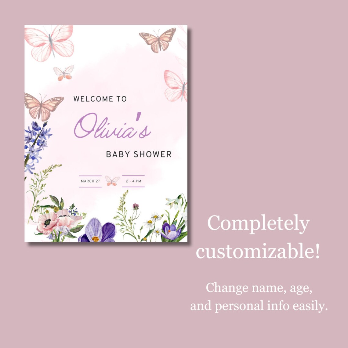 Butterfly Baby Shower Welcome Sign Butterflies and Flowers Pink ...