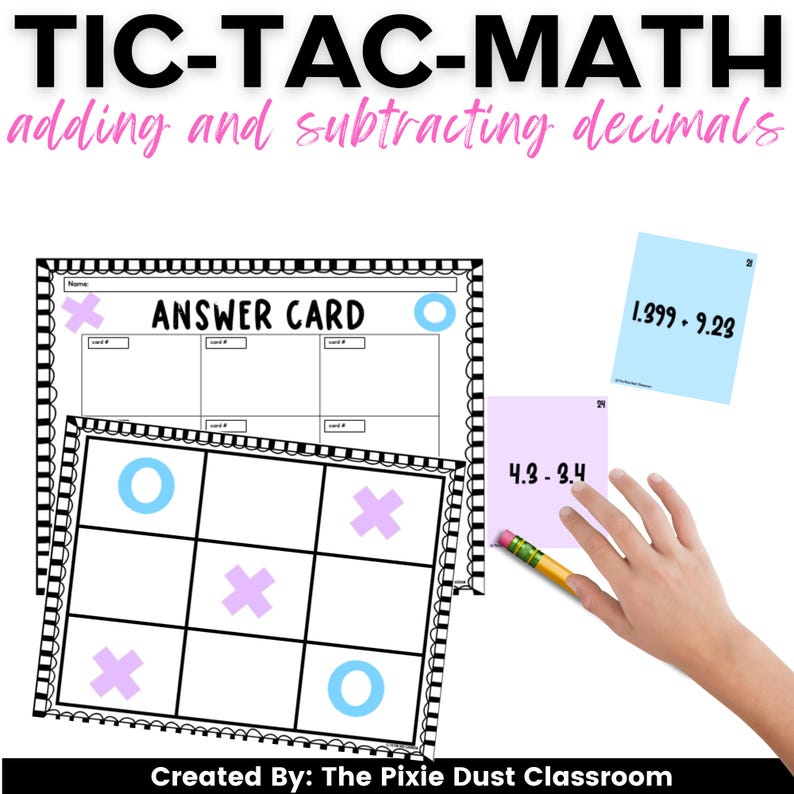Fun Math Game Fifth Grade Math Adding and Subtracting Decimals Tic Tac ...