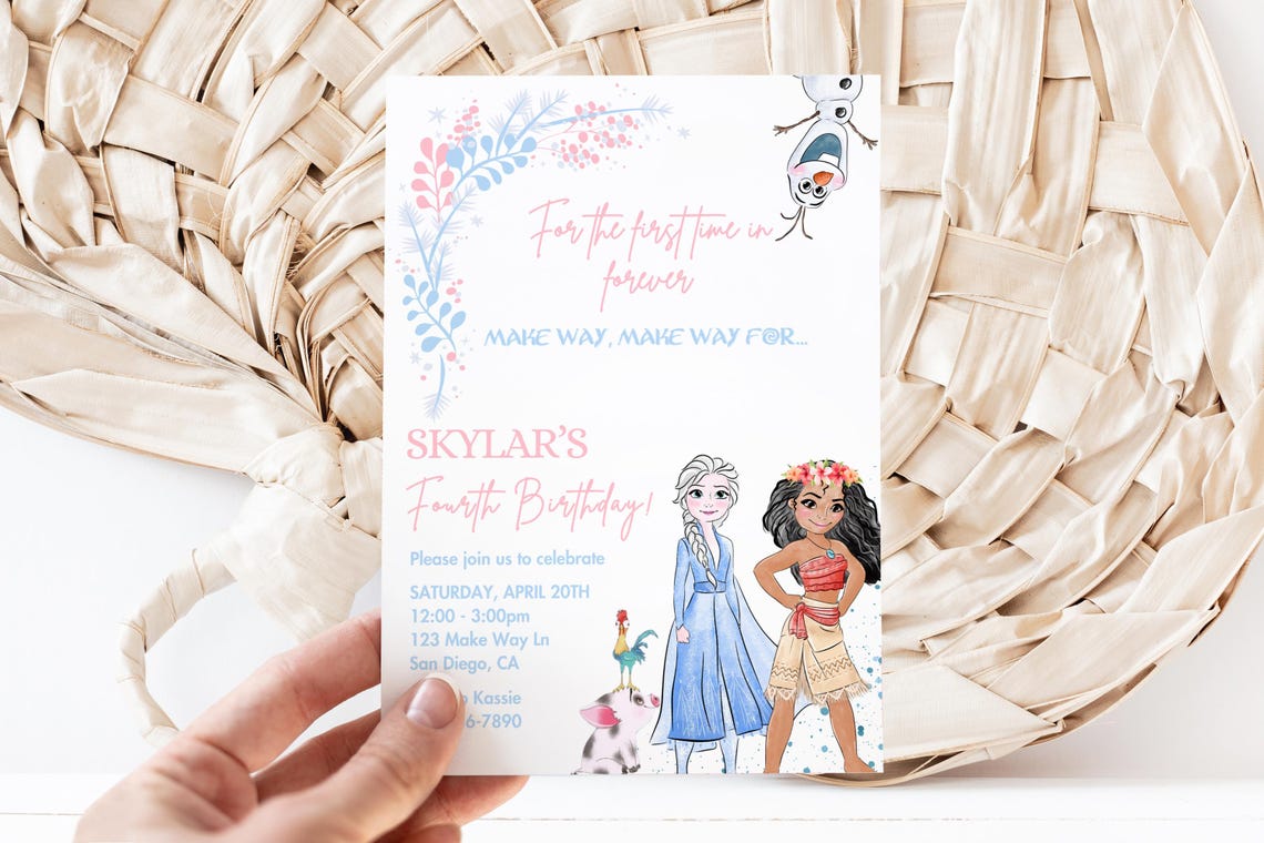 Moana and Frozen Birthday Invitation, Luau Moana Invite, Maui Ocean ...