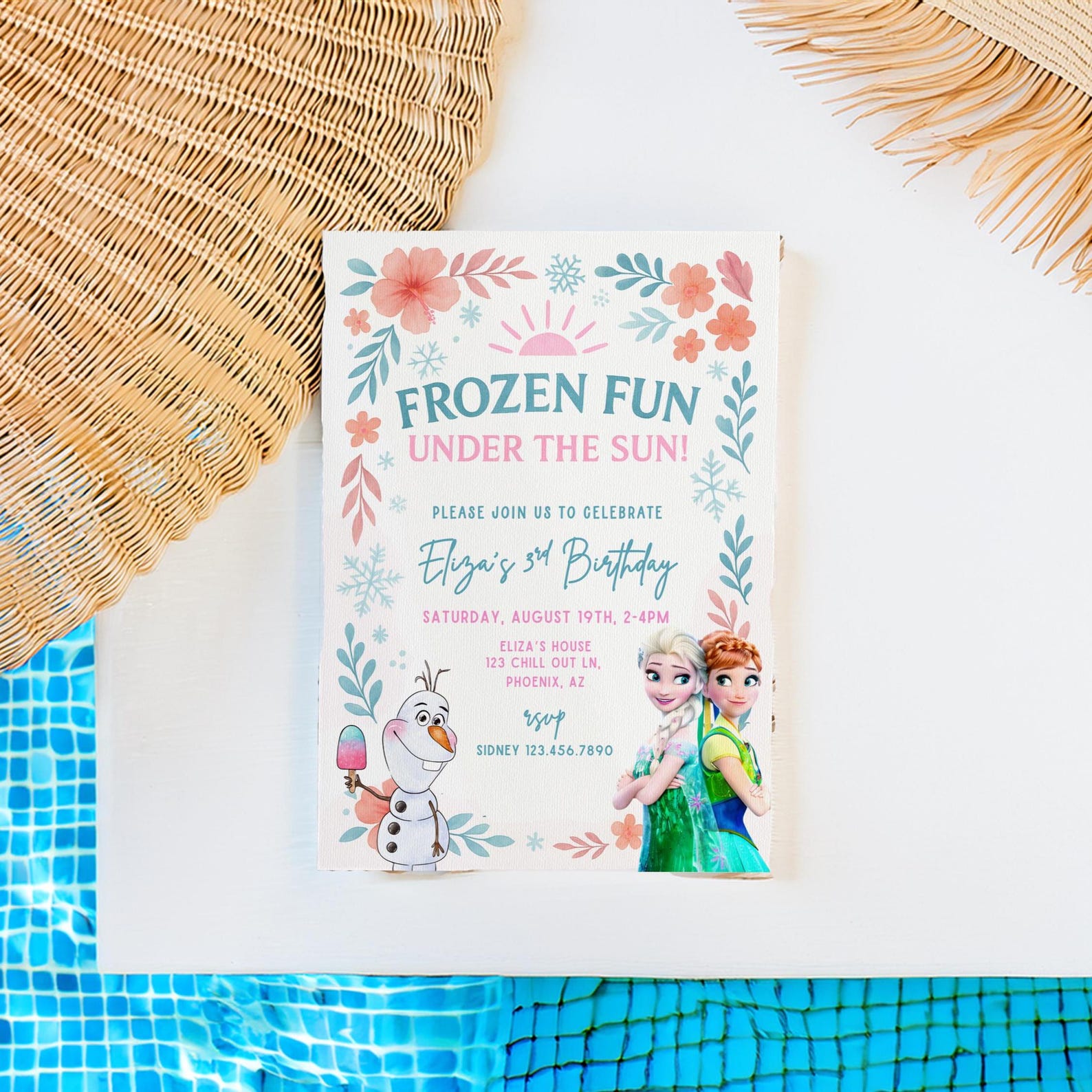 Frozen Fun Summer Party Birthday Invitation, Pool Party Princess Elsa ...