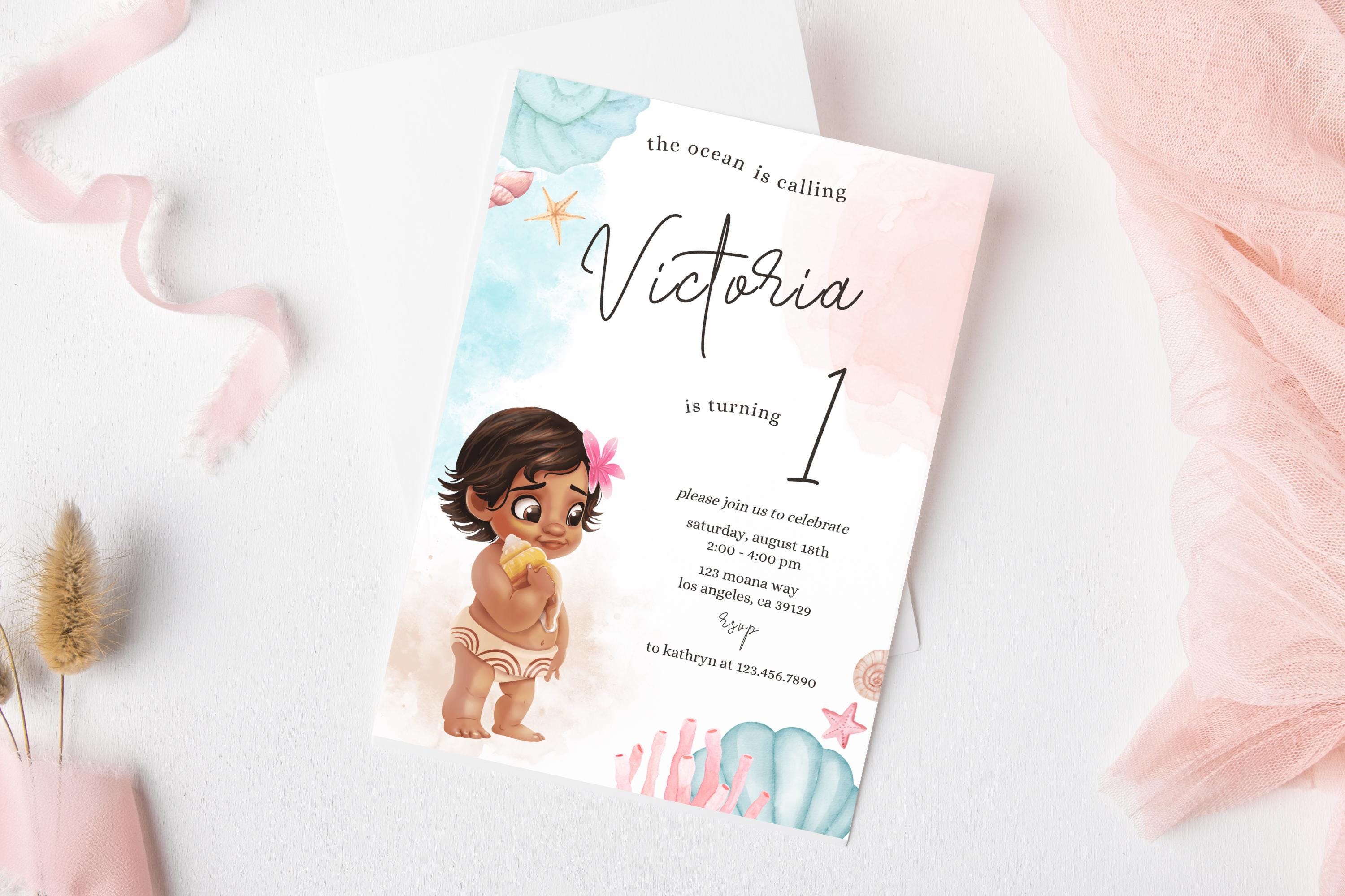 Baby Moana Birthday Invitation, Moana First Birthday Party, Luau Moana ...