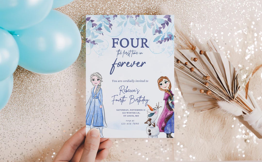 Four the First Time in Forever Frozen Birthday Invitation, for Princess ...