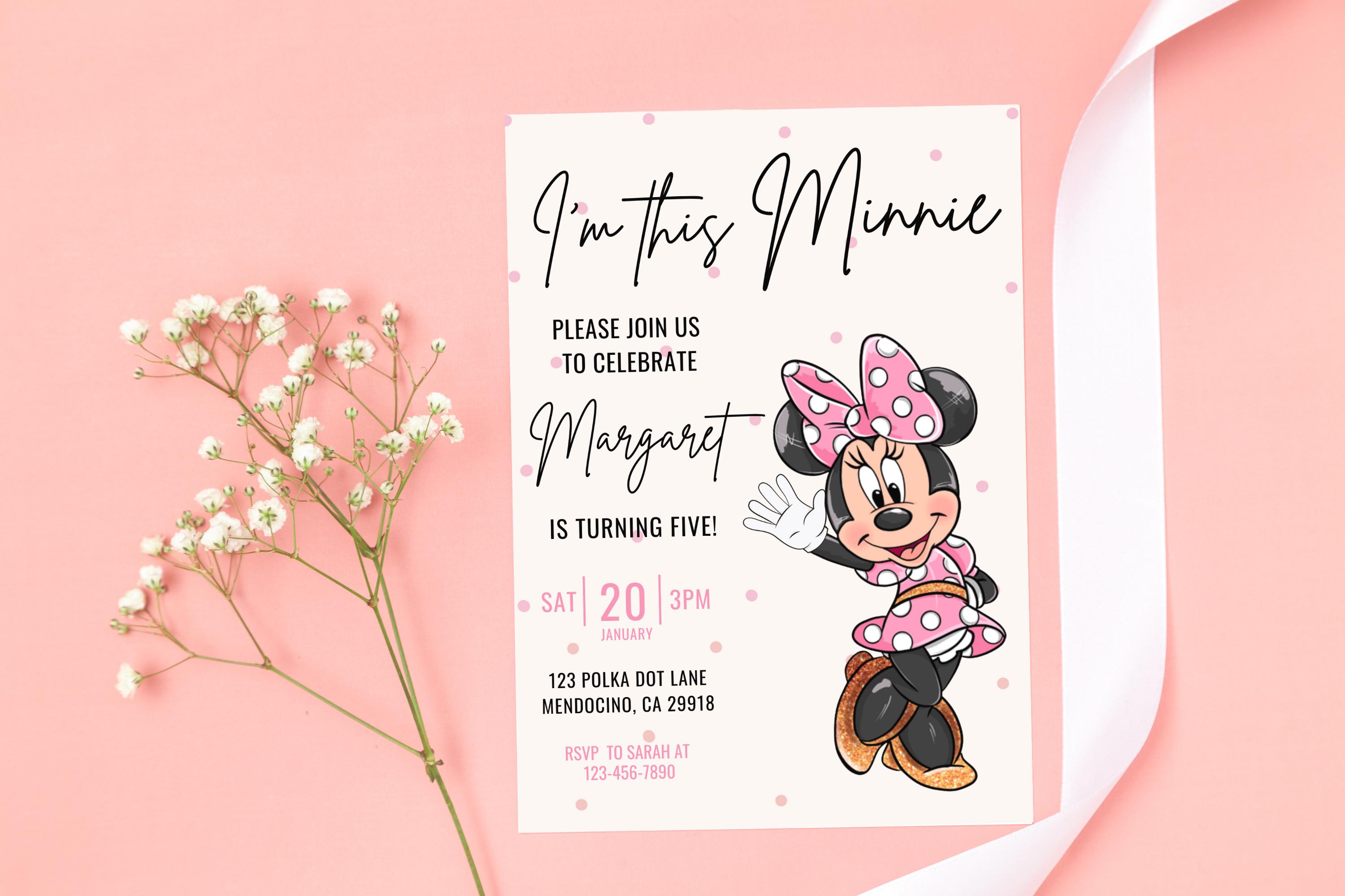 Minnie 5th Birthday Invitation, Minnie Mouse Party, Minnie Girl Fifth ...