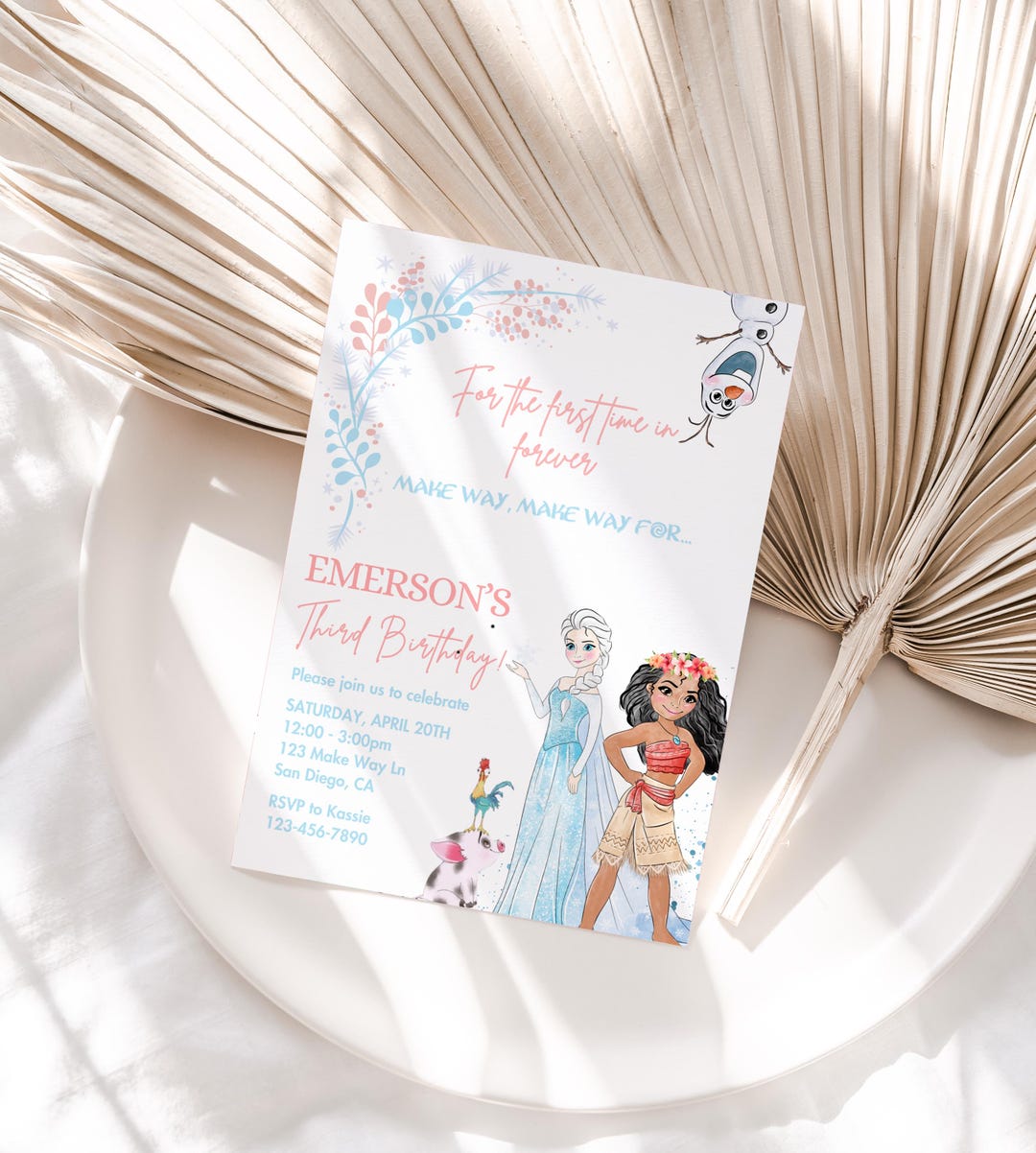Moana and Frozen Birthday Invitation, Luau Moana Invite, Maui Ocean ...