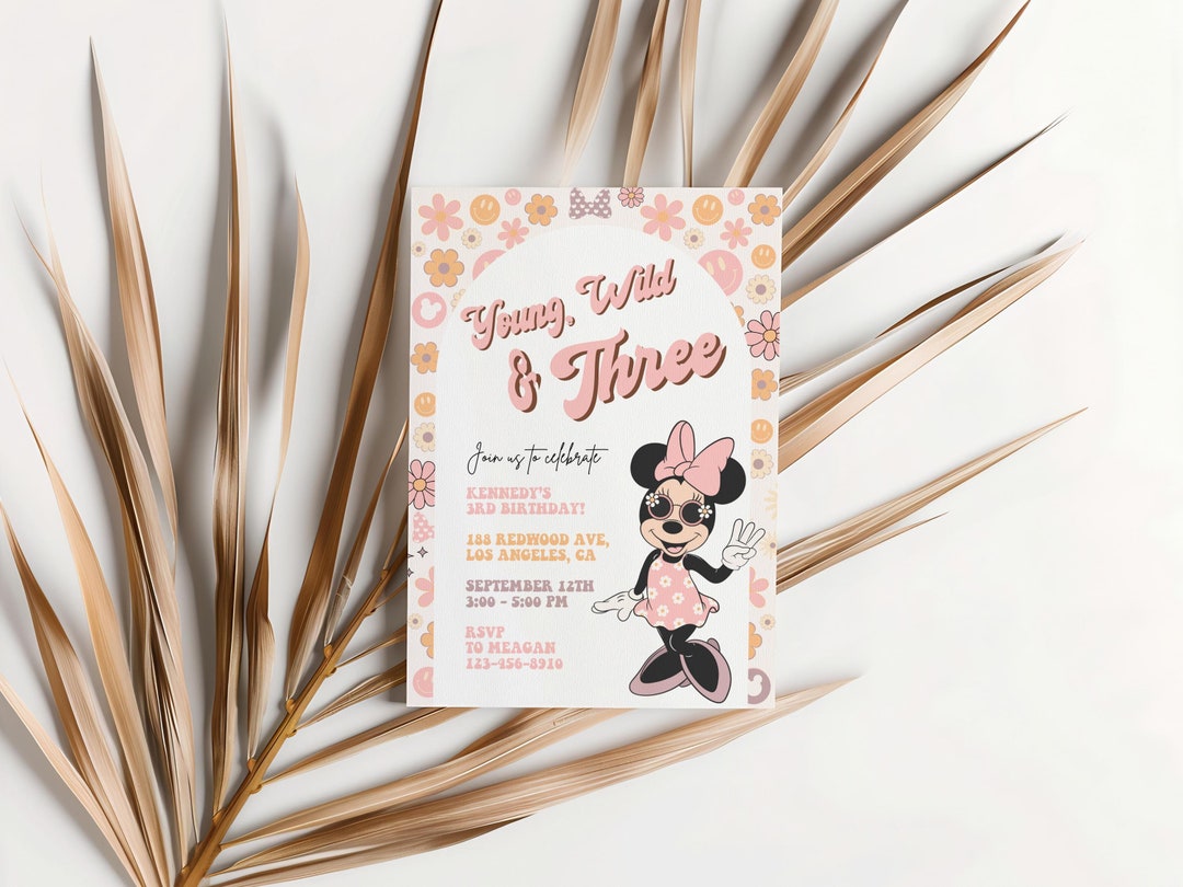 Groovy Minnie 3rd Birthday Invitation, Minnie Mouse Girl Third Birthday ...