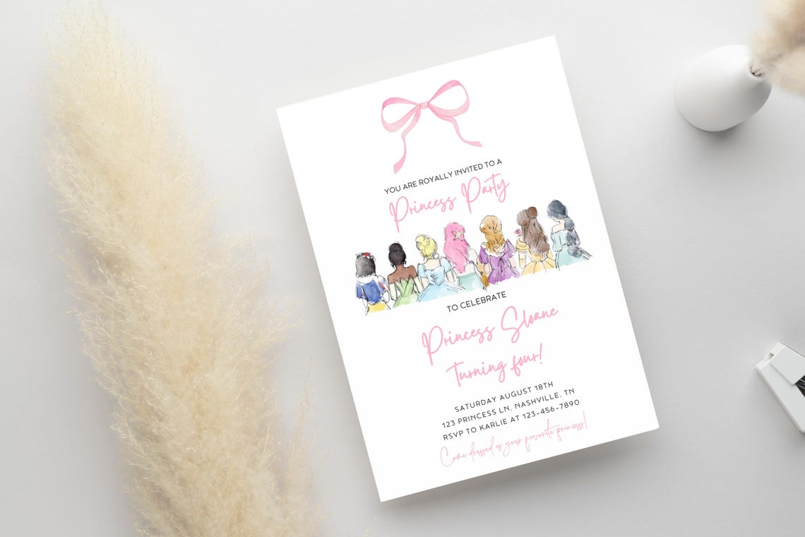 Princess Birthday Invite, Watercolor Invitation Castle Girl 2nd 3rd 4th ...