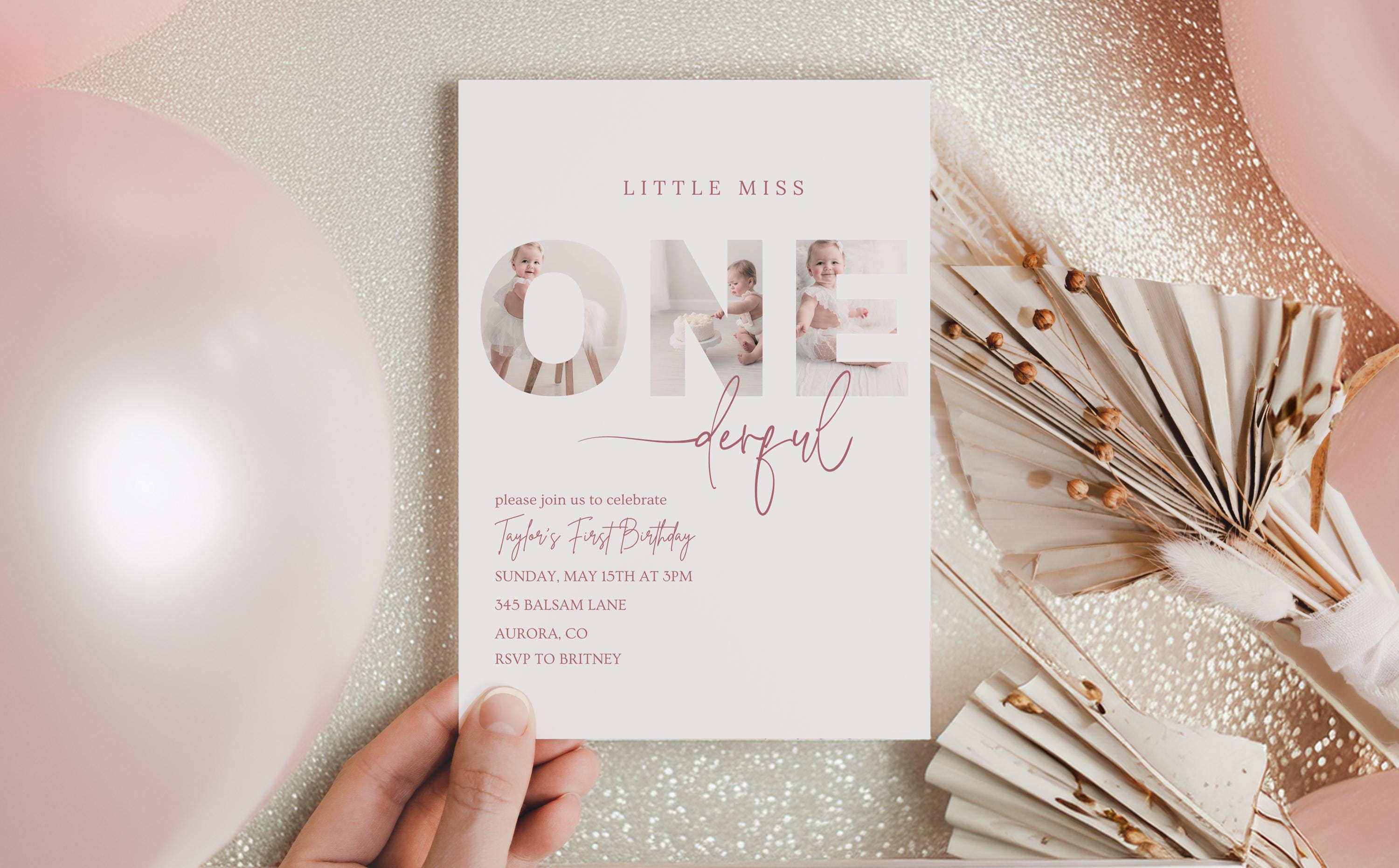 Minimal First Birthday Invitation, 1st Birthday for Girls, Little Miss ...