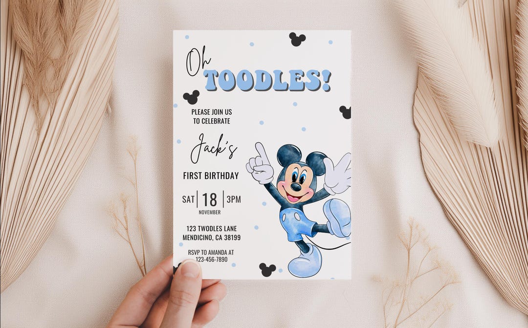 Blue Oh Toodles Birthday Invitation, Mickey Mouse Party, 1st Birthday ...