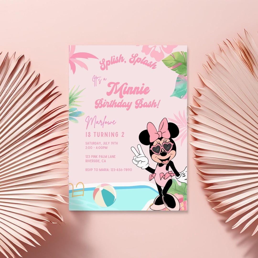 Minnie Mouse Pool Party Birthday Invitation, Two Groovy Oh Twoodles ...
