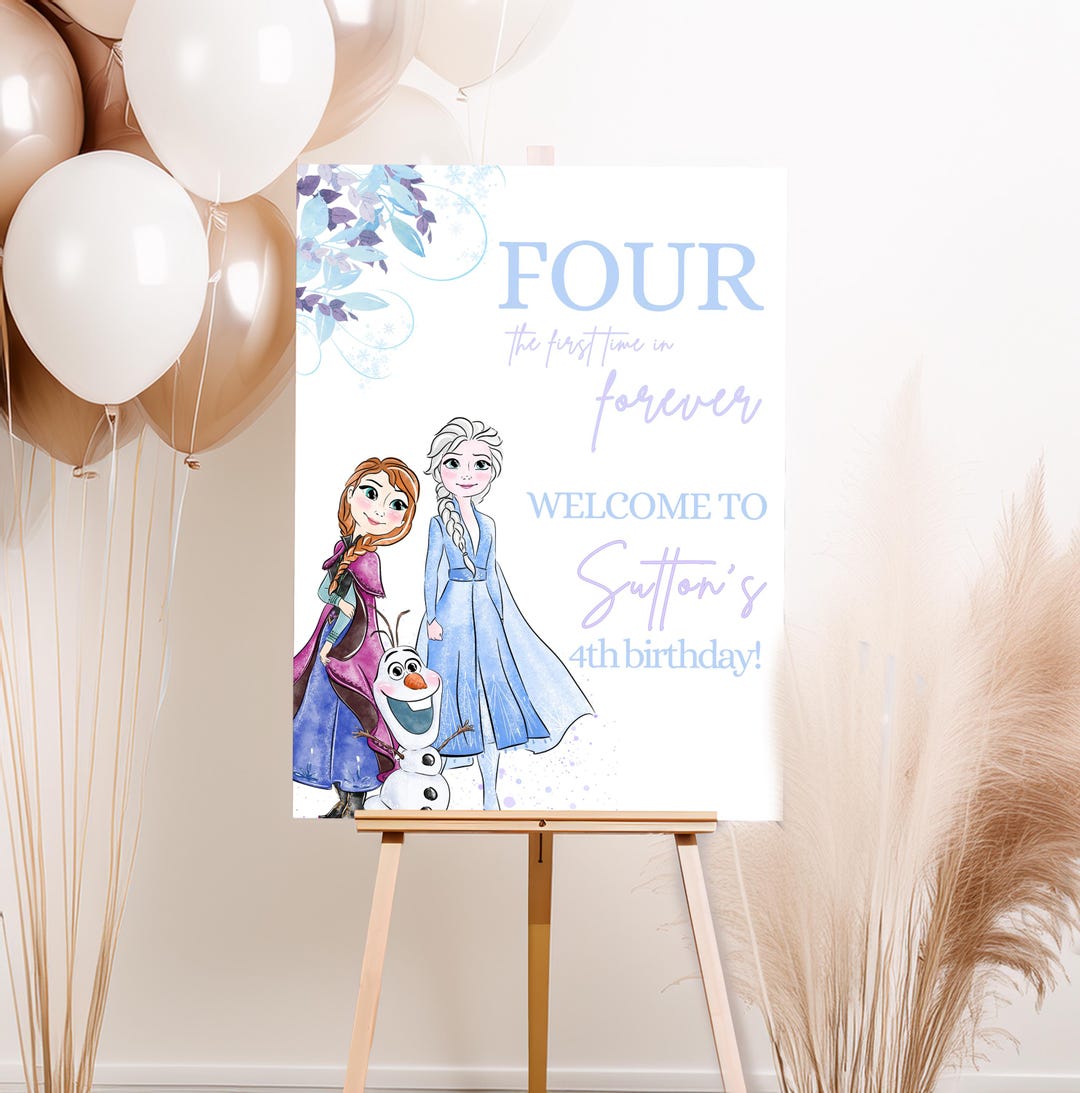 Frozen Birthday Welcome Sign, Princess Elsa Anna Olaf Party Decor, 4th ...