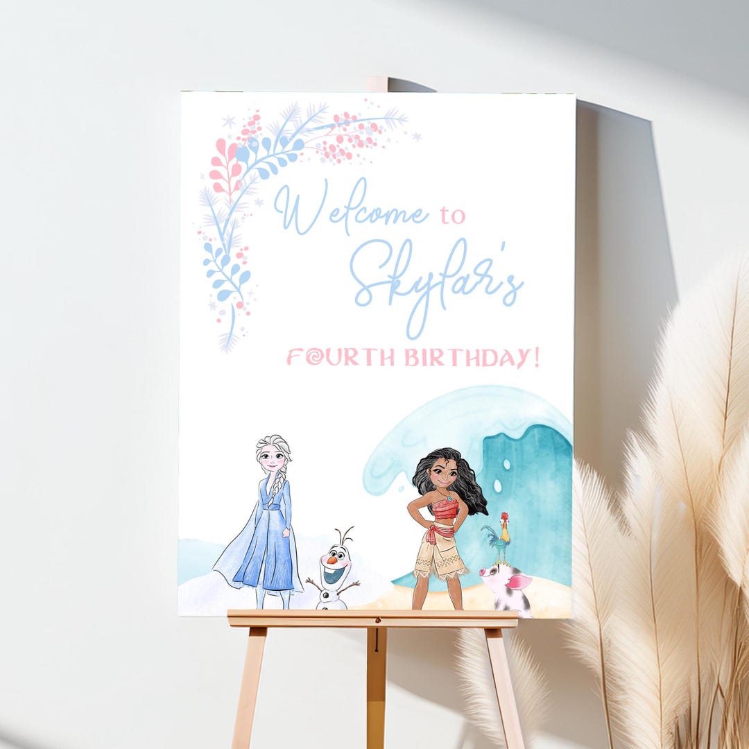 Moana and Frozen Birthday Welcome Sign, Luau Moana Decor, 2nd 3rd Maui ...