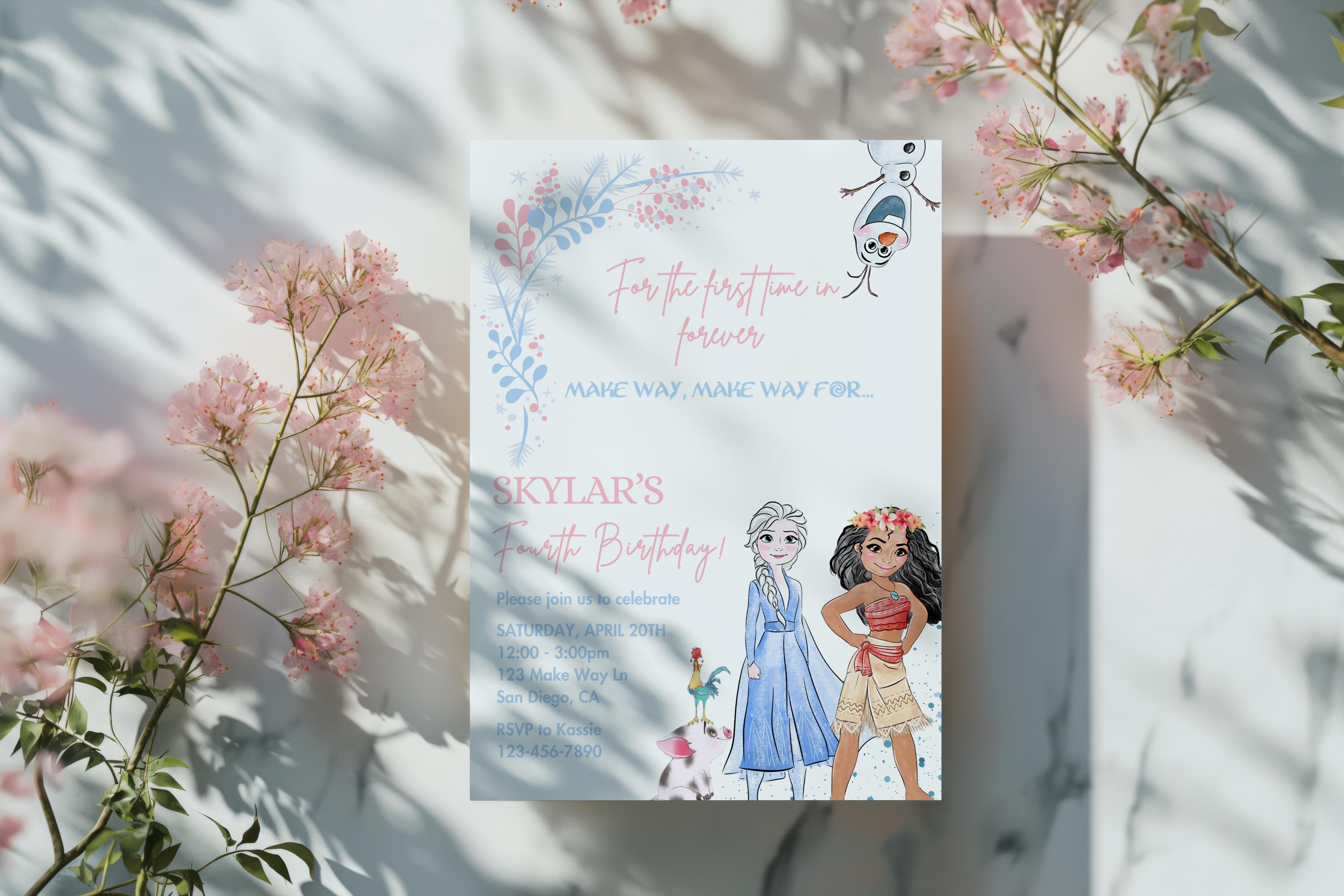 Moana and Frozen Birthday Invitation, Luau Moana Invite, Maui Ocean ...