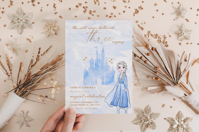 Frozen Birthday Invitation, Princess Elsa Party Invite, Watercolor 3rd ...