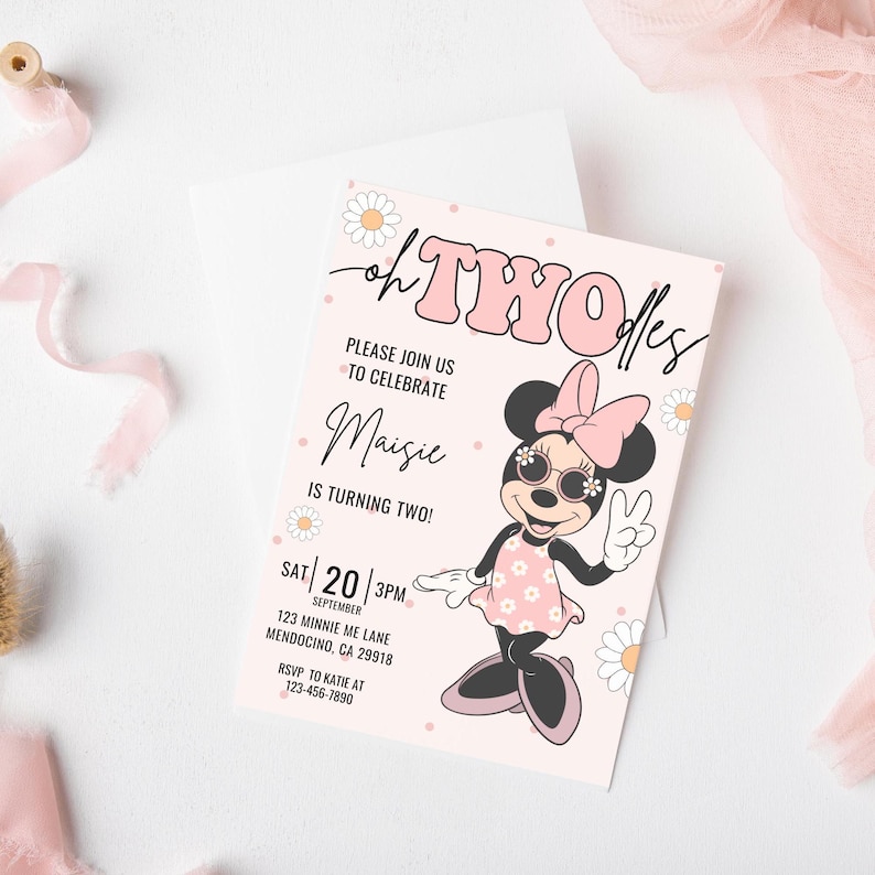 Oh Twodles Birthday Invitation, Minnie Mouse Party, Two Groovy Oh ...