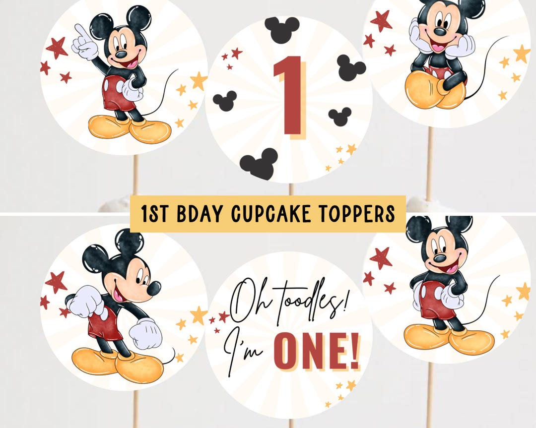 Oh Toodles 1st Birthday Cupcake Toppers, Boy Mickey Mouse Party Decor ...