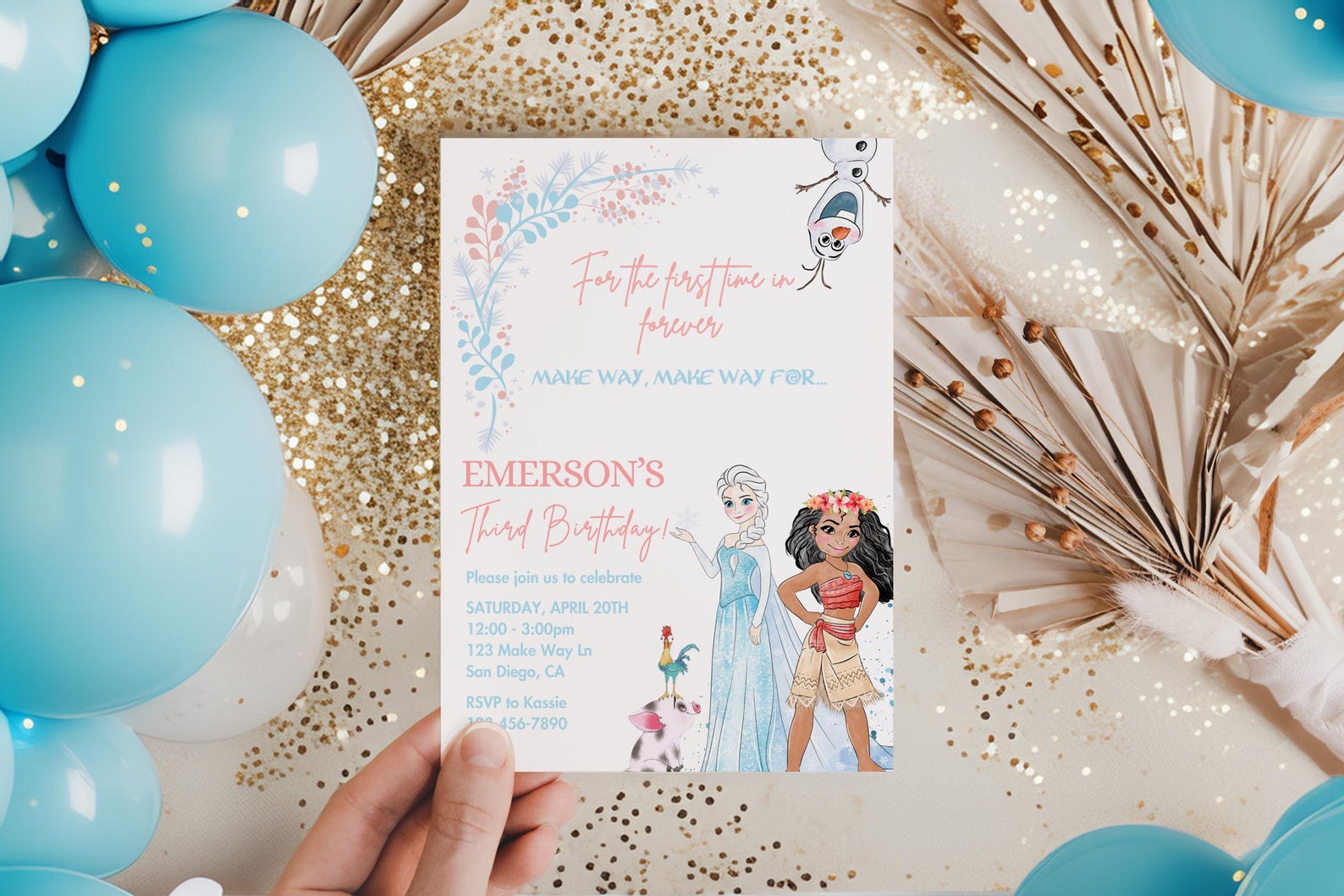 Moana and Frozen Birthday Invitation, Luau Moana Invite, Maui Ocean ...