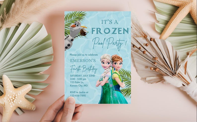 Frozen Pool Party Birthday Invitation, Summer Spring Princess Elsa Anna ...
