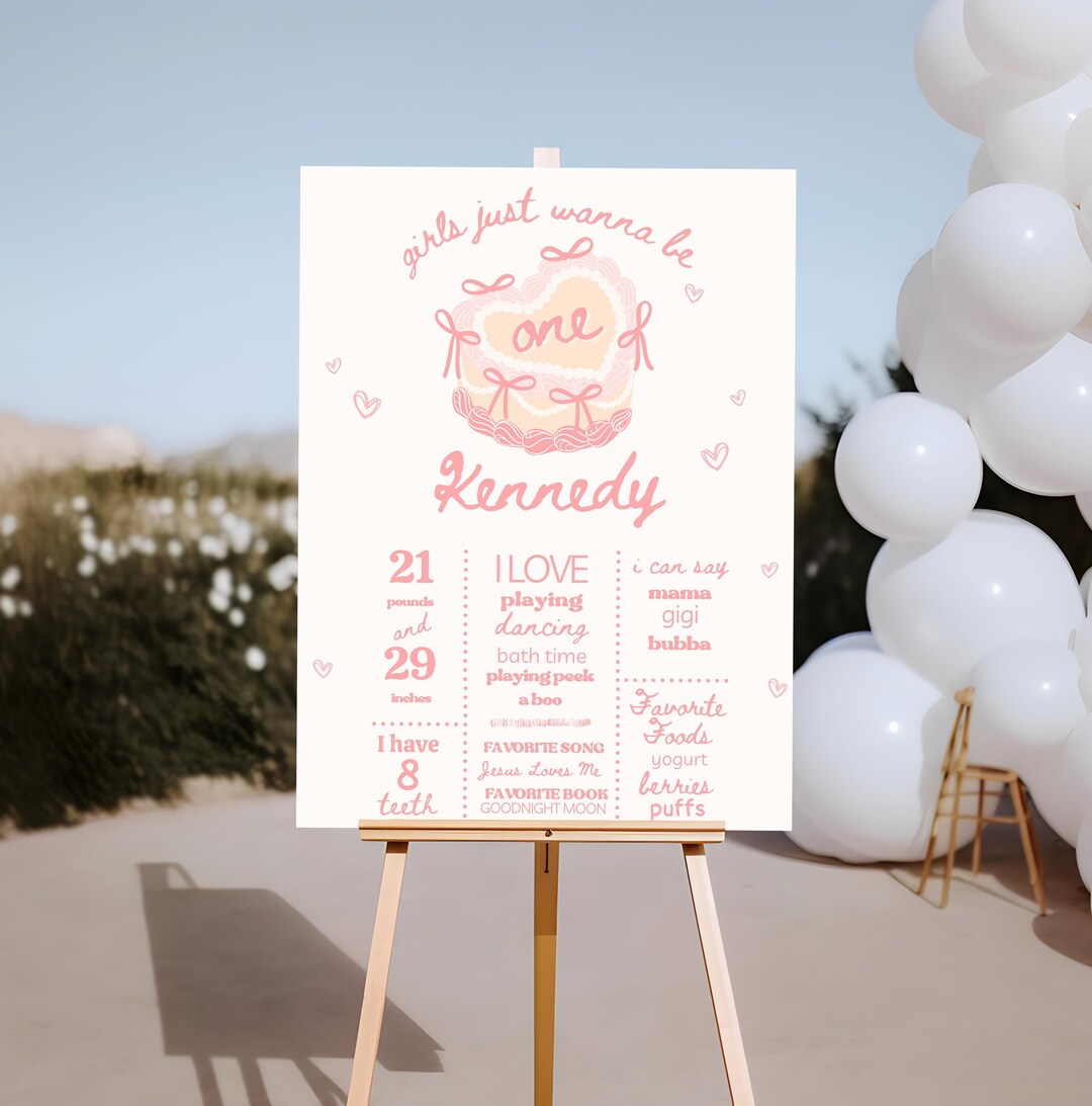 Girls Just Wanna Be One Milestone Sign, Pink Bow Birthday Milestone ...