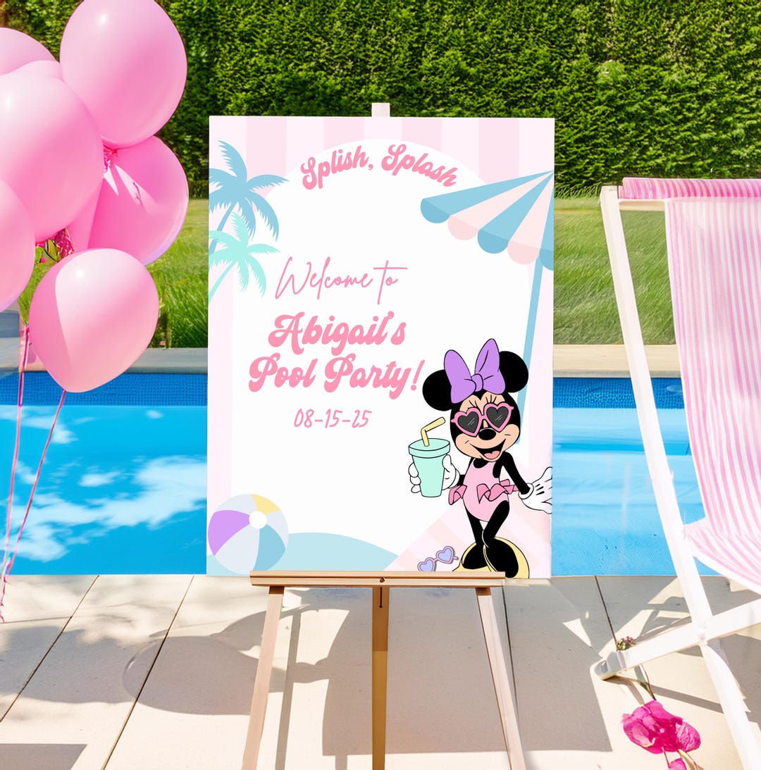 Minnie Pool Party Welcome Sign, Mouse Beach Club Birthday, Summer Girl ...
