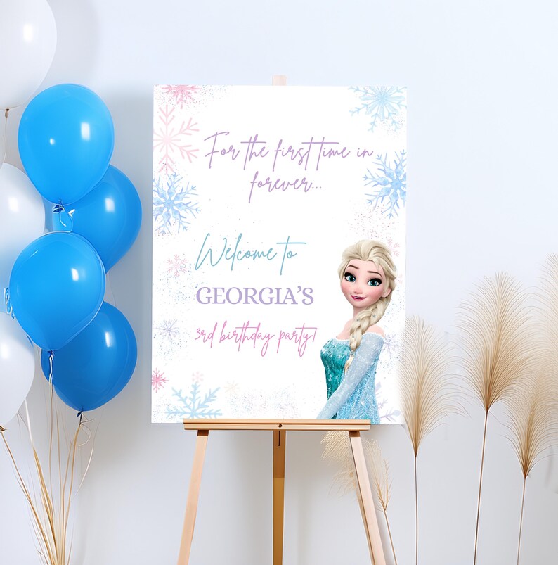 Frozen Birthday Welcome Sign, Princess Elsa Anna Olaf Party, Frozen ...