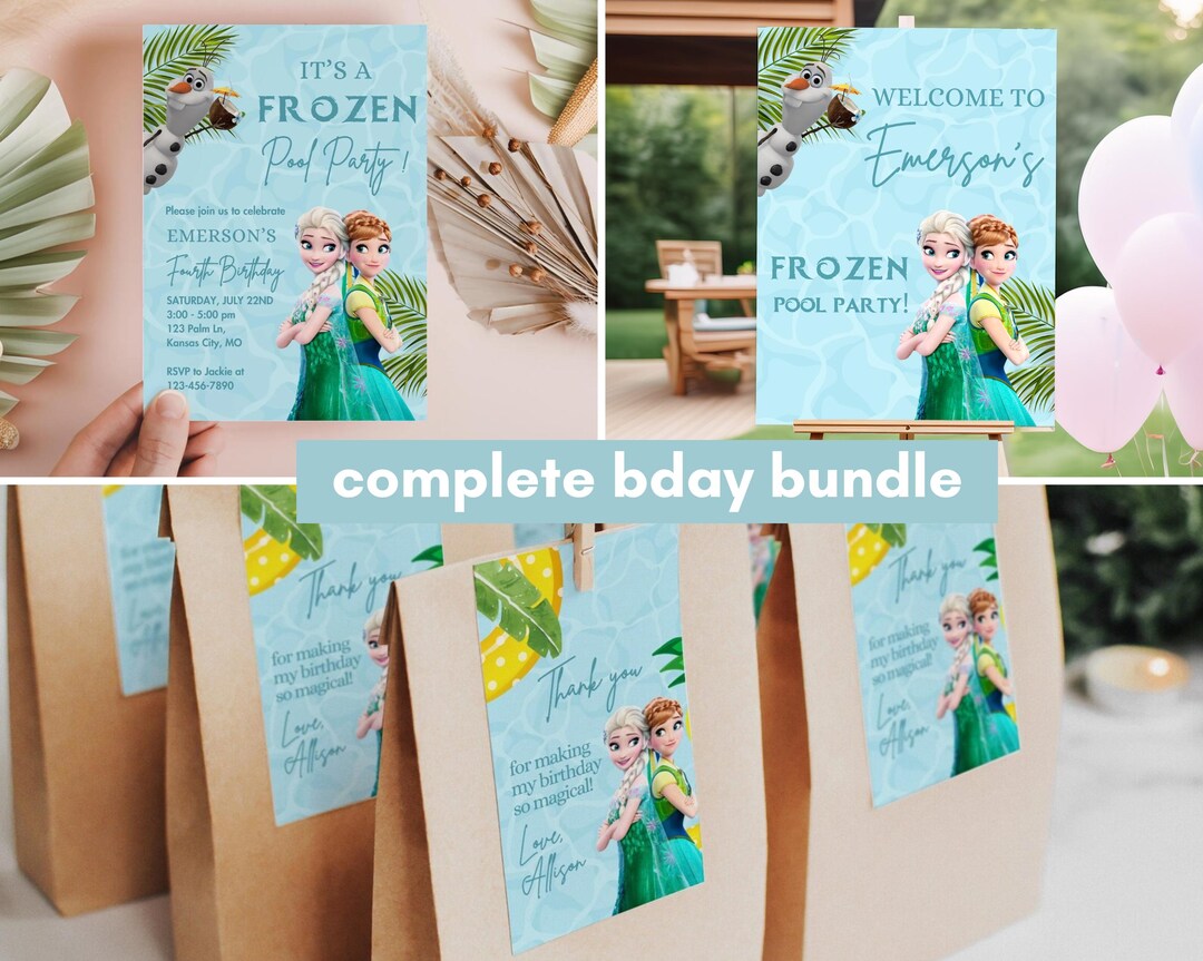 Frozen Pool Party Birthday Invitation, Summer Spring Princess Elsa Anna ...