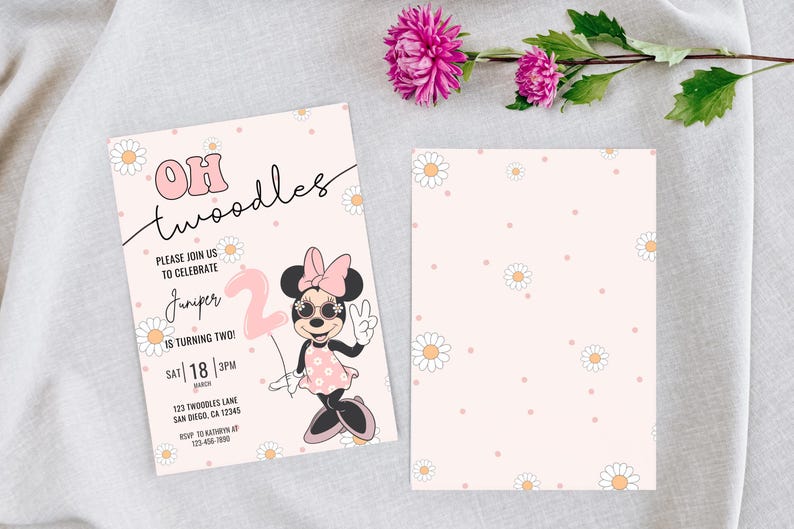 Oh Twodles Birthday Invitation, Minnie Mouse Party, Two Groovy Oh ...
