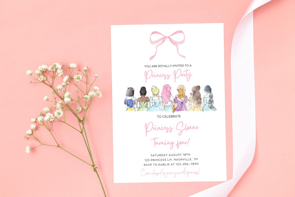 Princess Birthday Invite, Watercolor Invitation Castle Girl 2nd 3rd 4th ...
