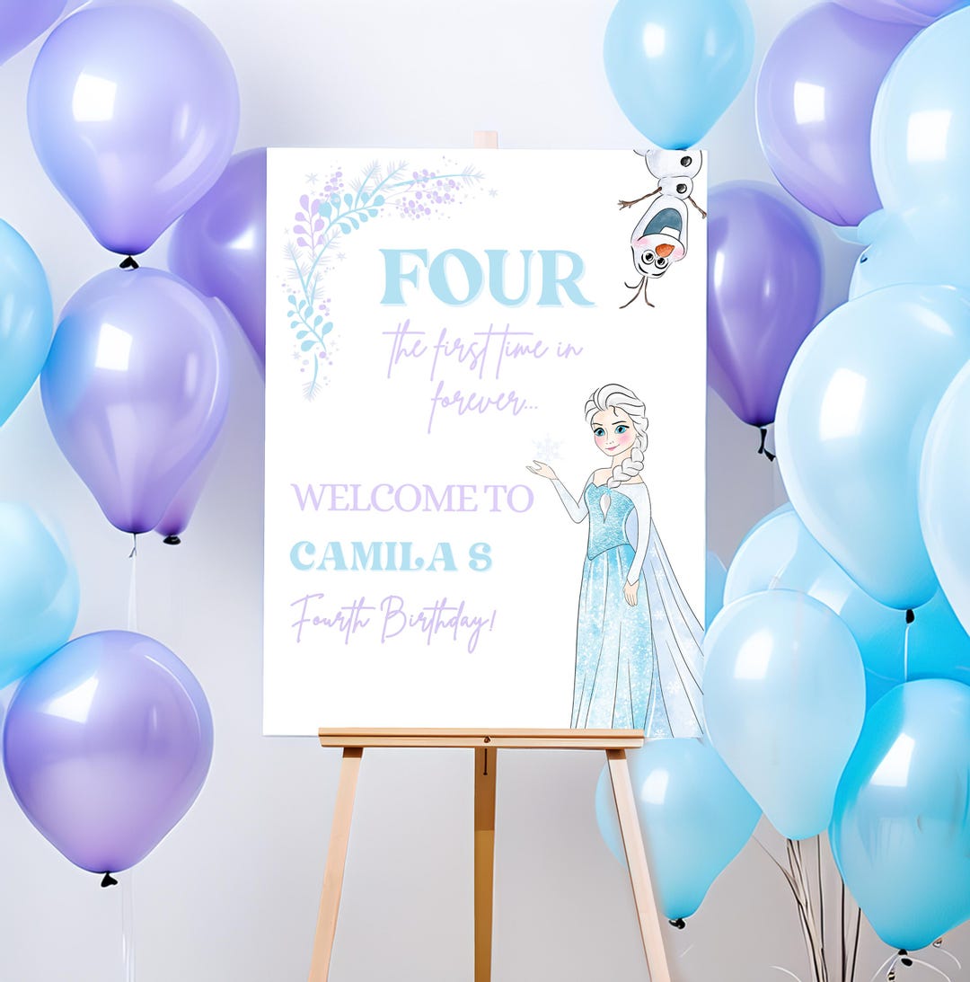 Frozen Birthday Welcome Sign, Princess Elsa Anna Olaf Party Decor, 4th ...