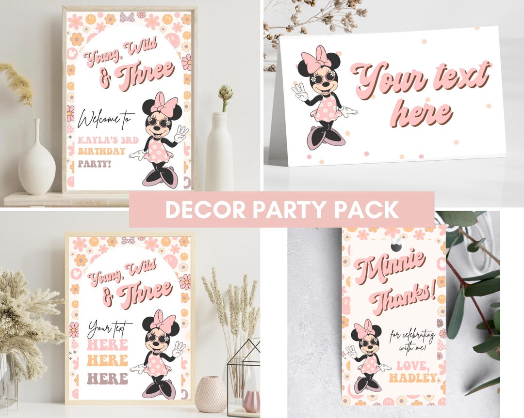 Groovy Minnie 3rd Birthday Decor Welcome Sign, Mouse Girl Third ...