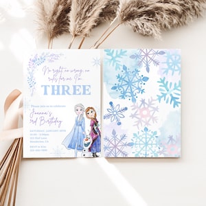 Frozen Birthday Invitation, Princess Elsa Anna Olaf Party Invite Watercolor 3rd Third Template ...