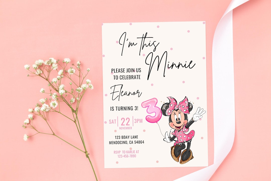 Minnie 3rd Birthday Invitation, Minnie Mouse Party, Minnie Girl Third ...