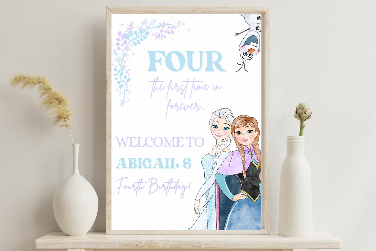 Frozen Birthday Welcome Sign, Princess Elsa Anna Olaf Party Decor, 4th ...