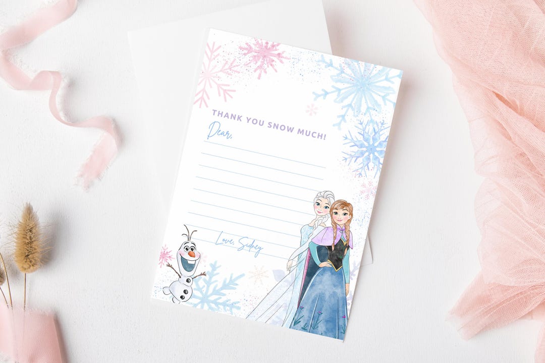 Frozen Birthday Thank You Card, Princess Elsa Anna Olaf, Frozen Decor ...