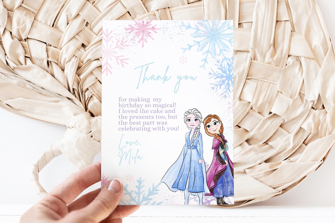 Frozen Birthday Thank You Card, Princess Elsa Anna Olaf, Frozen Decor ...