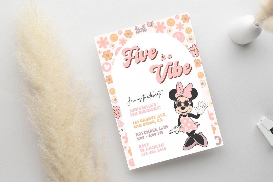 Minnie 5th Birthday Invitation, Minnie Mouse Party, Minnie Girl Fifth ...